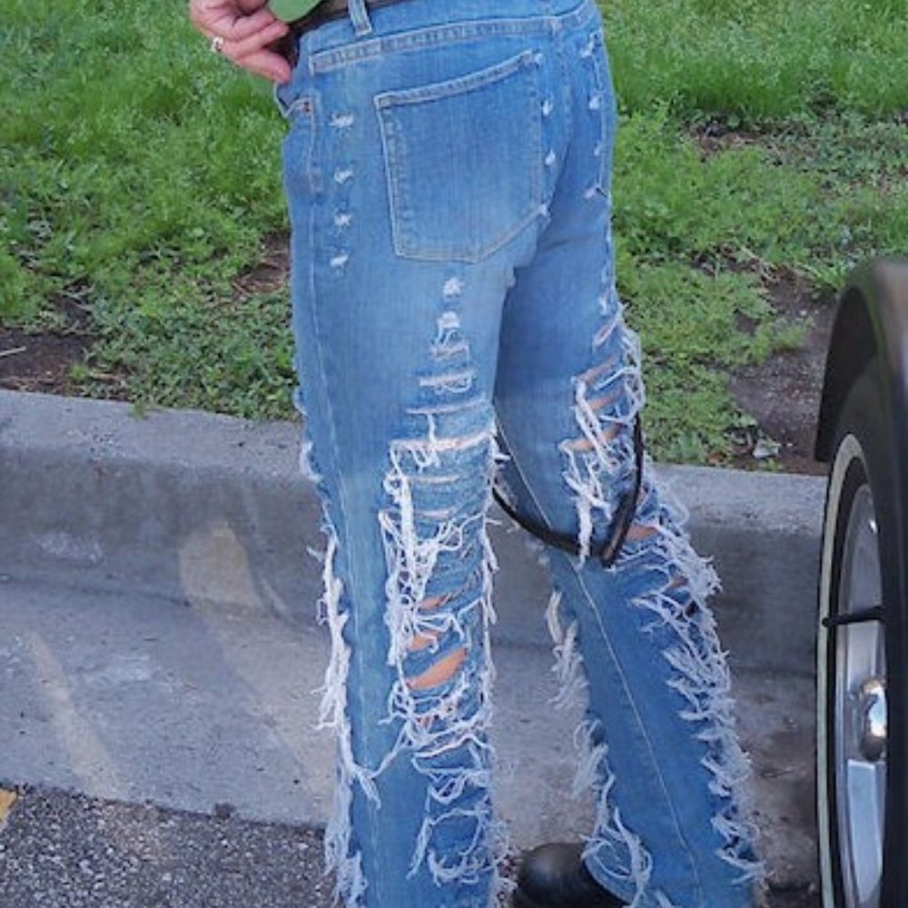 Extreme Laser Cut Ripped Gap Jeans - Gem